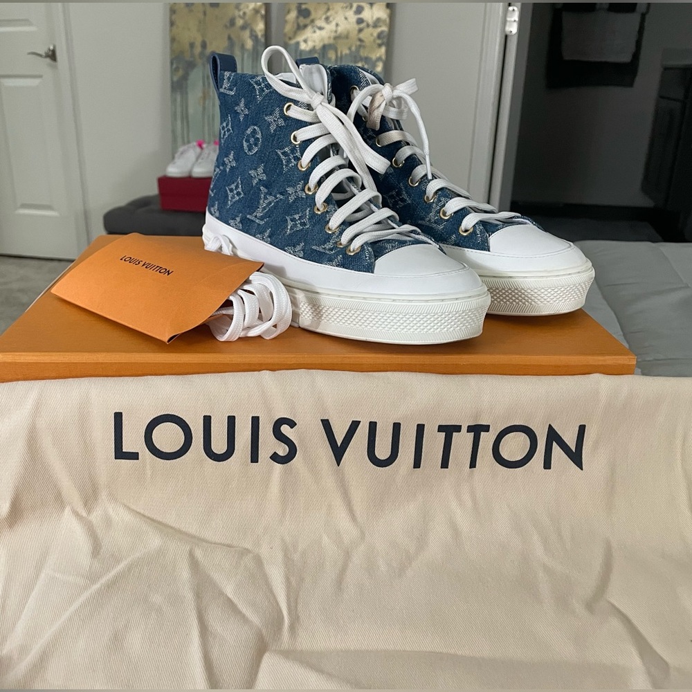 Louis Vuitton Lv Stellar High Top Denim Blue Sneakers - Gem